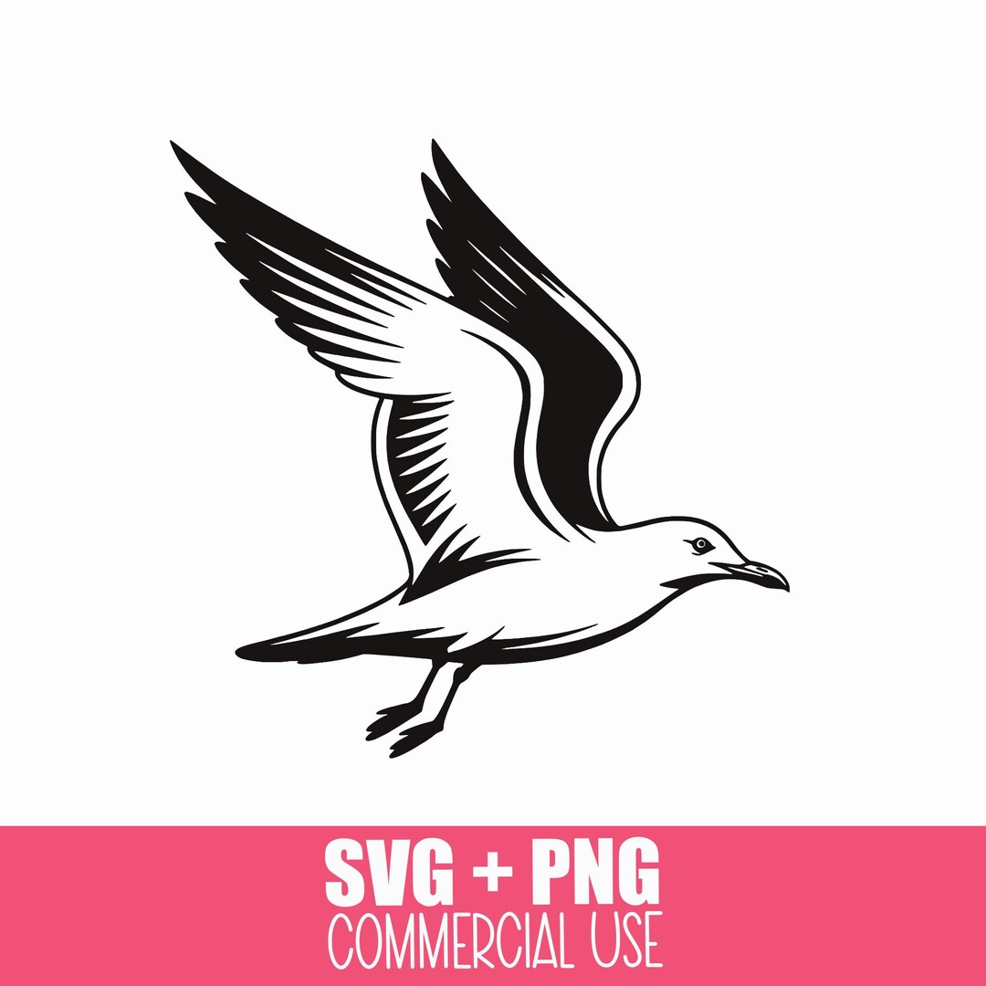 Flying Seagull SVG, Ocean Coastal Bird Cut File for Cricut, Silhouette ...
