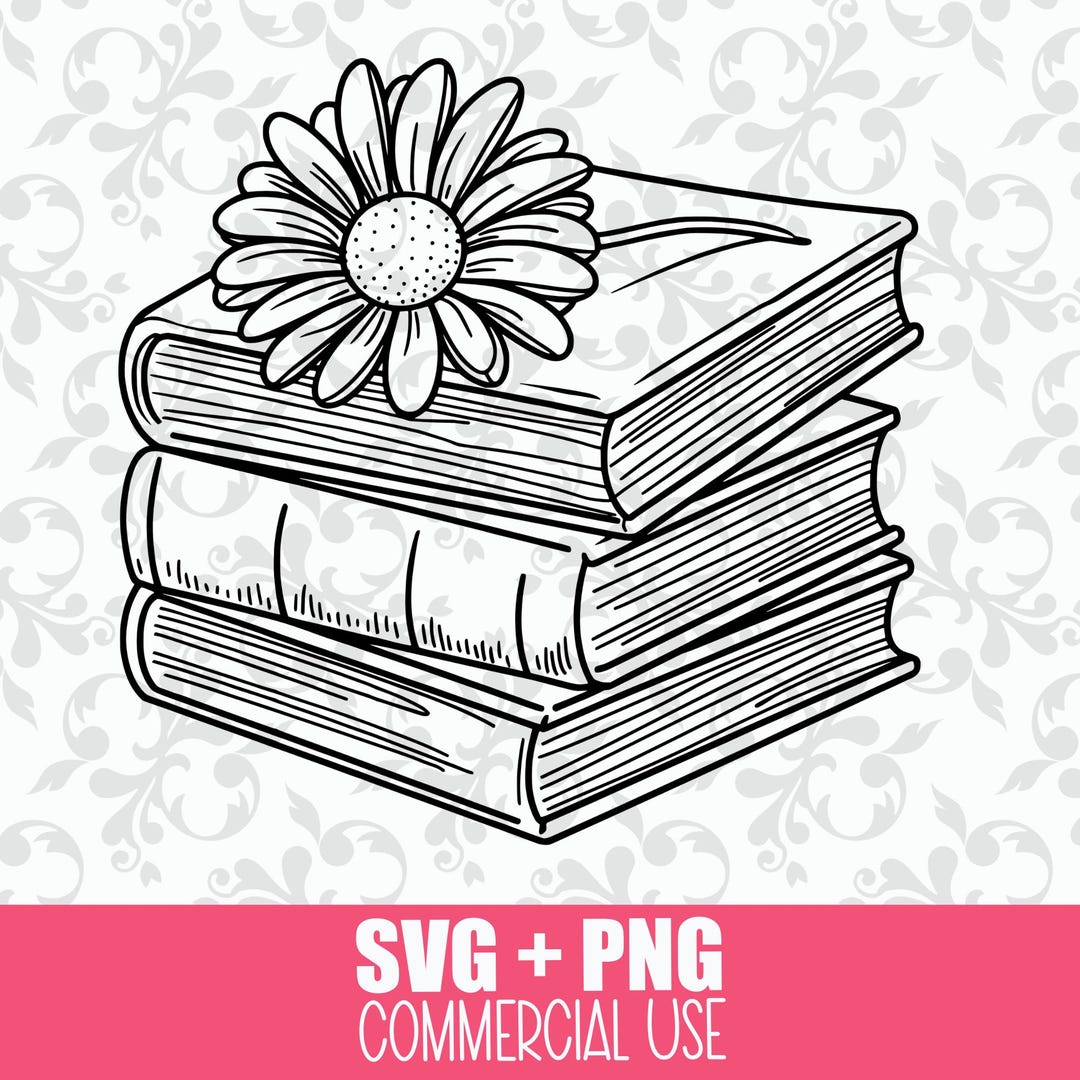Floral Book Stack SVG: Daisy & Wildflower Design (PNG, Vector) - Etsy