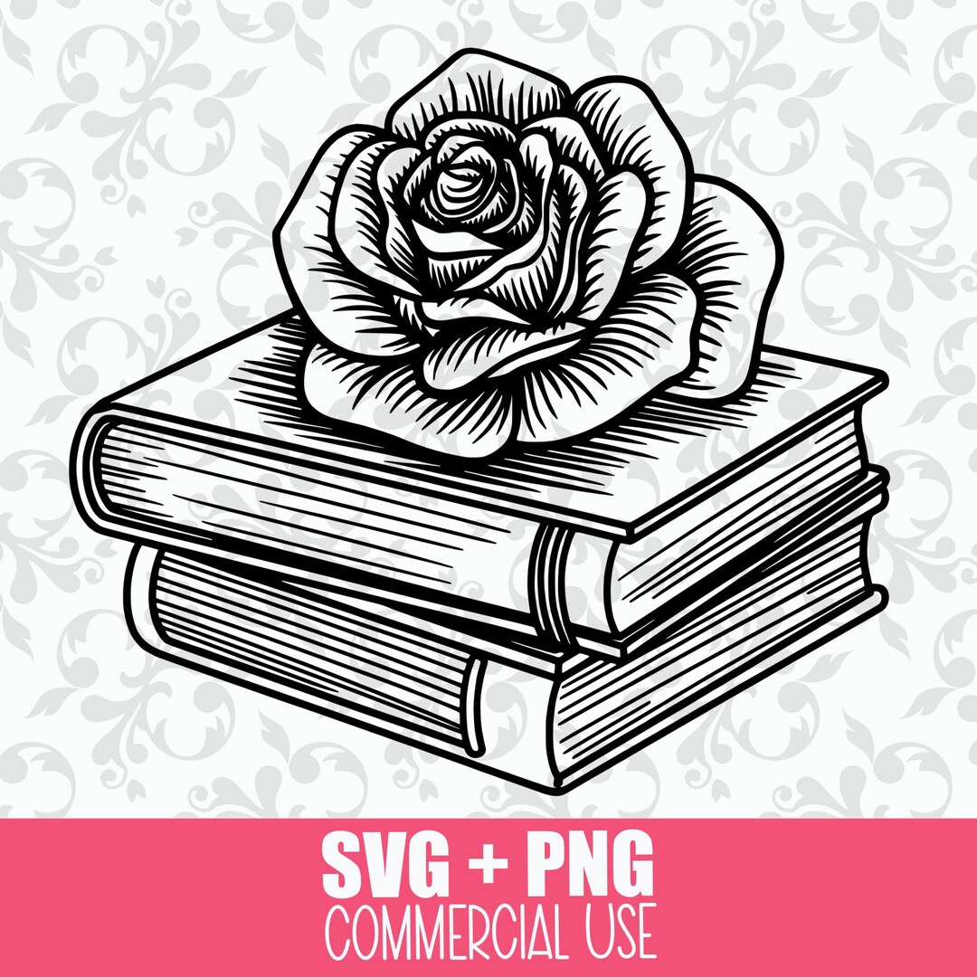 Stack of Books With Roses SVG + PNG: Rose, Floral Book, Books With ...