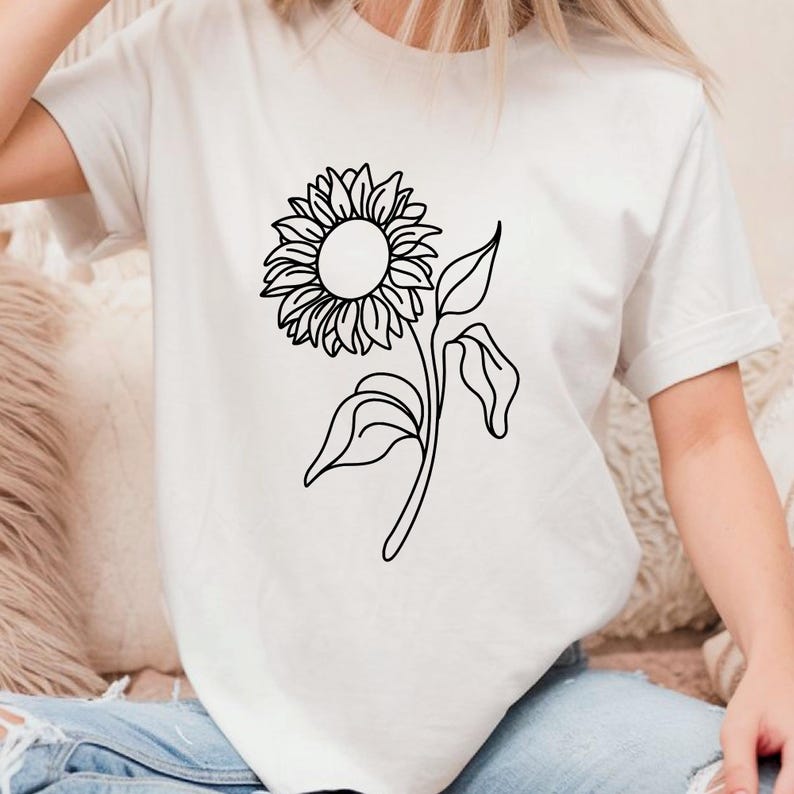 Single Sunflower Stem SVG + PNG: Sunflower Line Art, Gardening Line Art ...