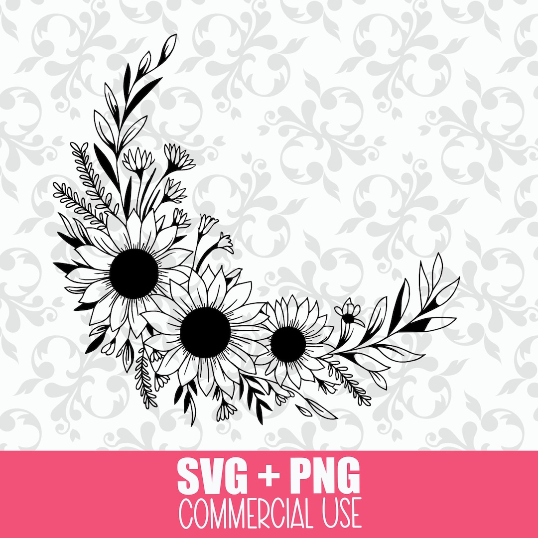Sunflower Border SVG + PNG: Sunflower Wreath, Sunflower Design, Corner ...