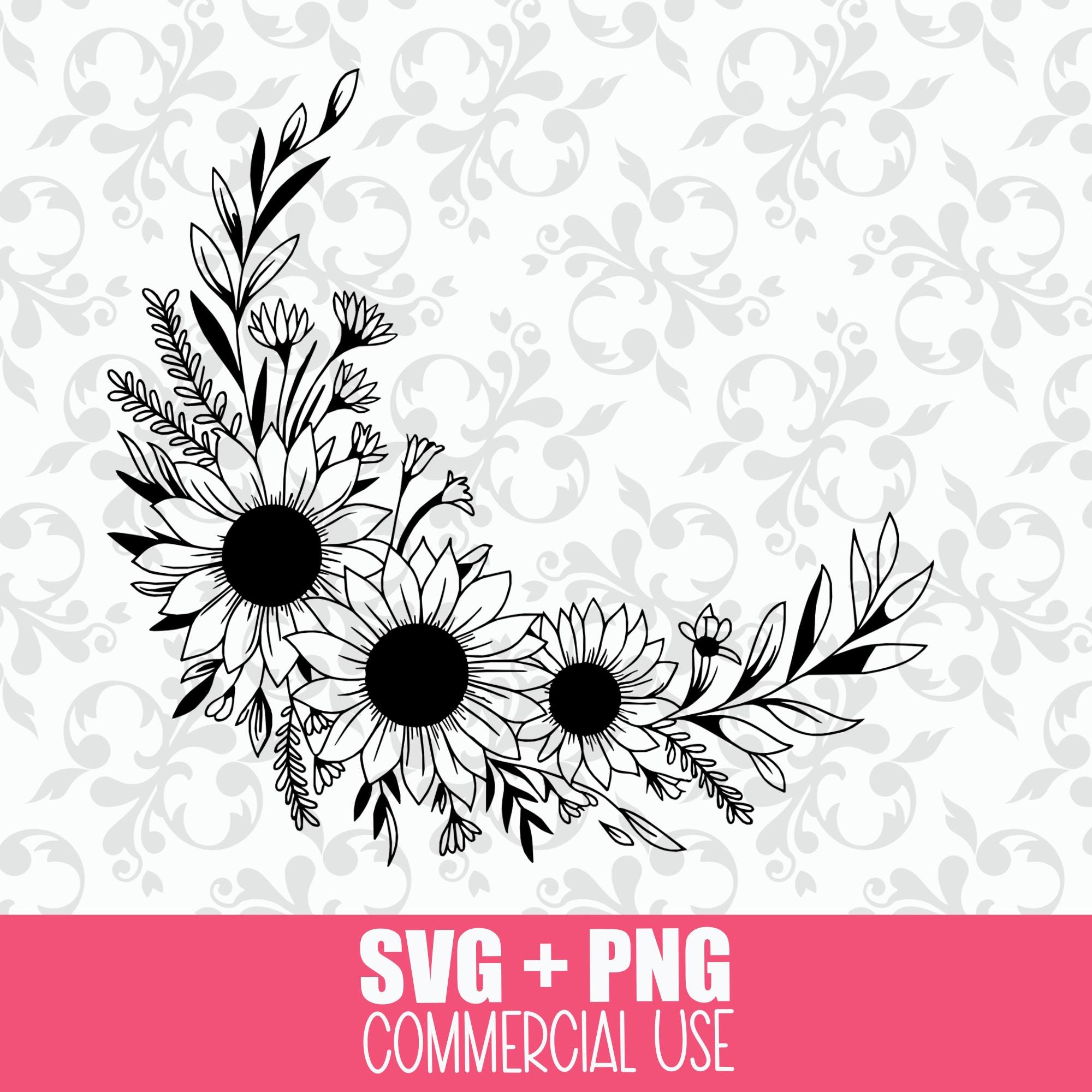 Sunflower Border SVG + PNG: Sunflower Wreath, Sunflower Design, Corner ...