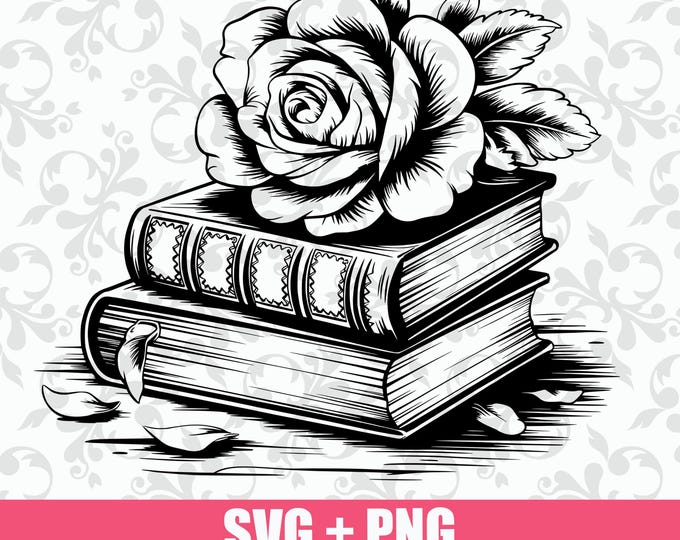 Books With Roses SVG File - Floral Book Vector Images, Silhouette, Book ...