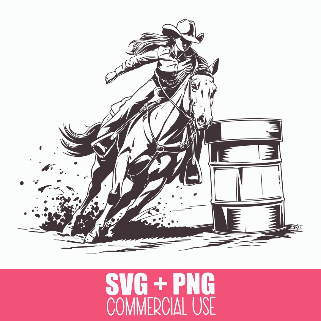 Barrel Racing SVG & PNG - Western Rodeo Cowgirl Barrel Racer Silhouette ...