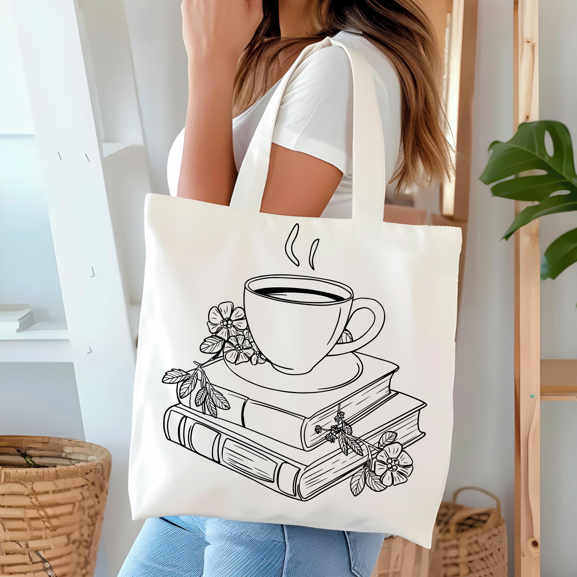 Floral Stack of Books With Coffee SVG + PNG: Coffee Lover, Reading Book ...