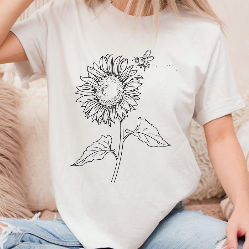 Sunflower and Bee Line Art SVG PNG: Cricut Cut File - Etsy Australia