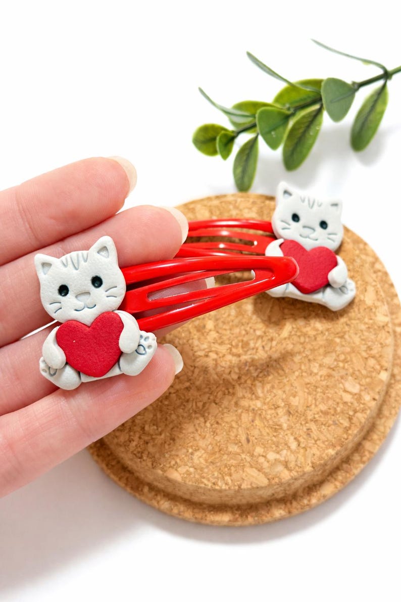 Children's Cat Hair Clips With Heart – Cute Hair Clips for Girls ...