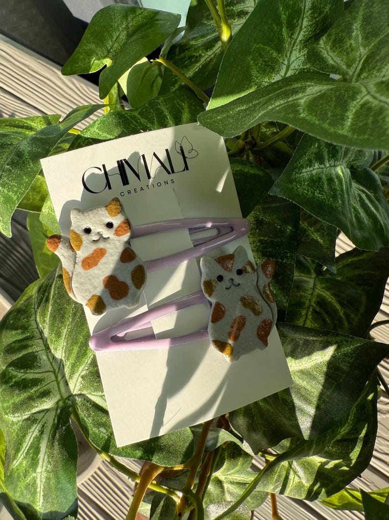 Handmade Cat Hair Clips – Polymer Clay Hair Clips for Kids – Cute Cat ...