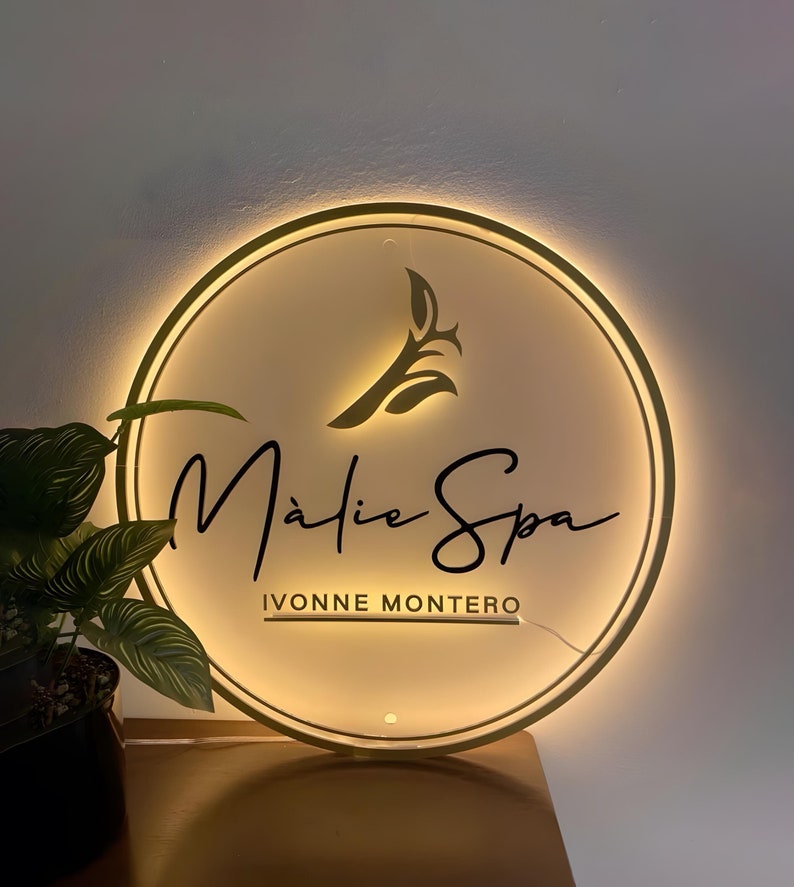 Backlit Business Sign, Beauty Salon Sign, Round Logo Sign, Light up Spa ...