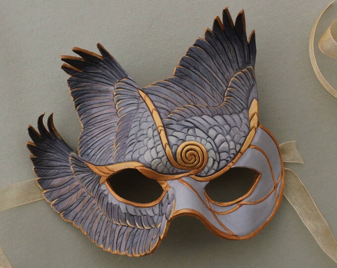 Gold Spiralwings Leather Mask - Fantasy Gray Bird Wing Costume Mask - Etsy