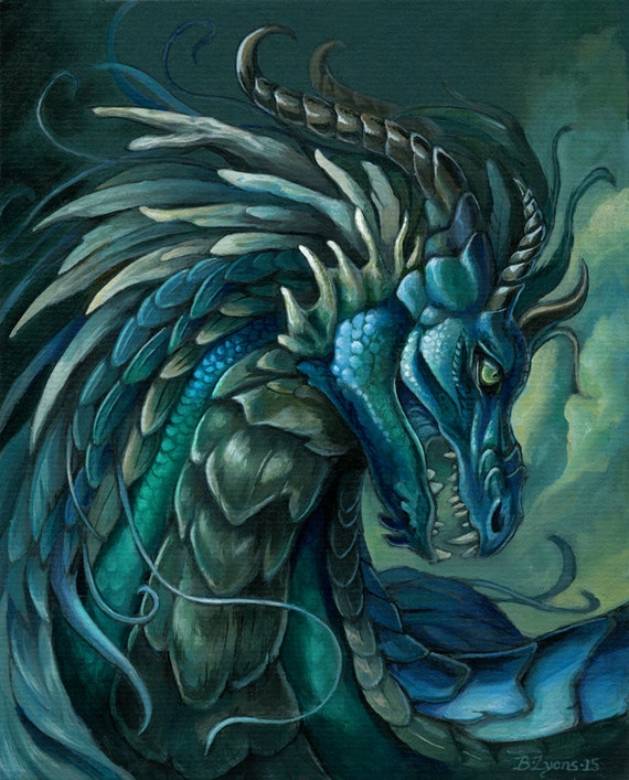 Zephyr Fantasy Blue Dragon Print | Etsy