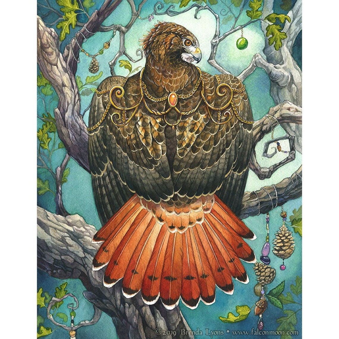 Forest Red Fantasy Red Tailed Hawk Print Wildlife Bird Art | Etsy