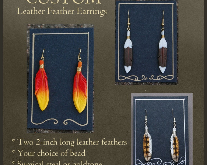 CUSTOM Leather Feather Earrings Bird Feather Earrings Made - Etsy