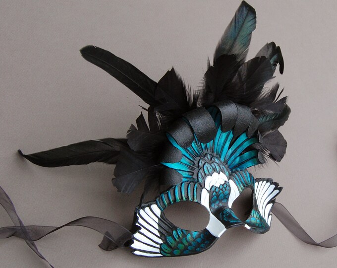 Resplendent Magpie Leather and Feather Mask - Etsy
