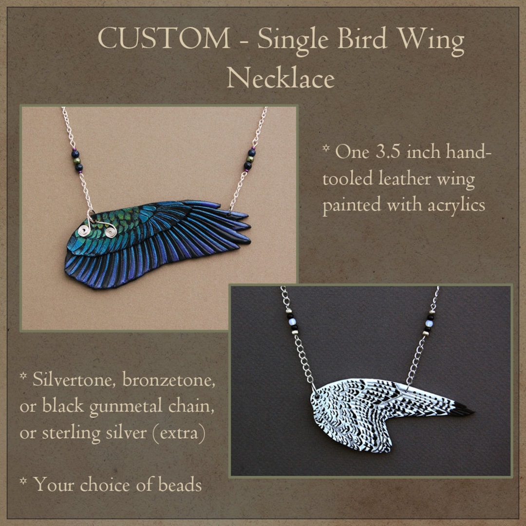 CUSTOM - SINGLE Leather Bird Wing Necklace - Fantasy Wing Pendant - Etsy