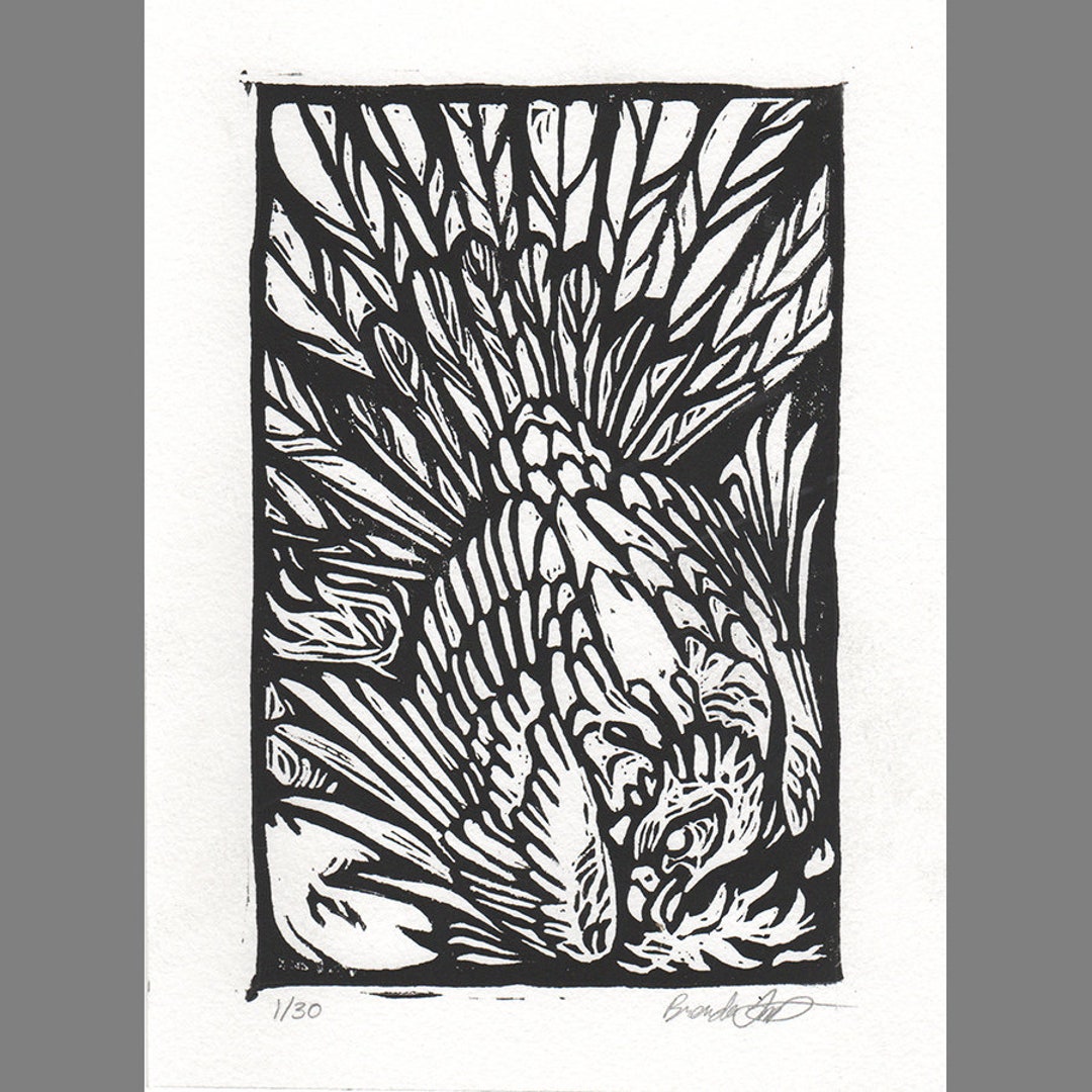 Phoenix - Block Print - Original Carved Block Print Bird Art - Limited ...