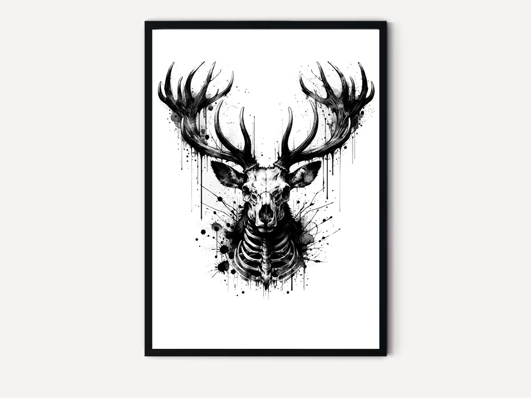 Gothic Skeleton Stag Art Print Dark Gothic Illustration Digital ...
