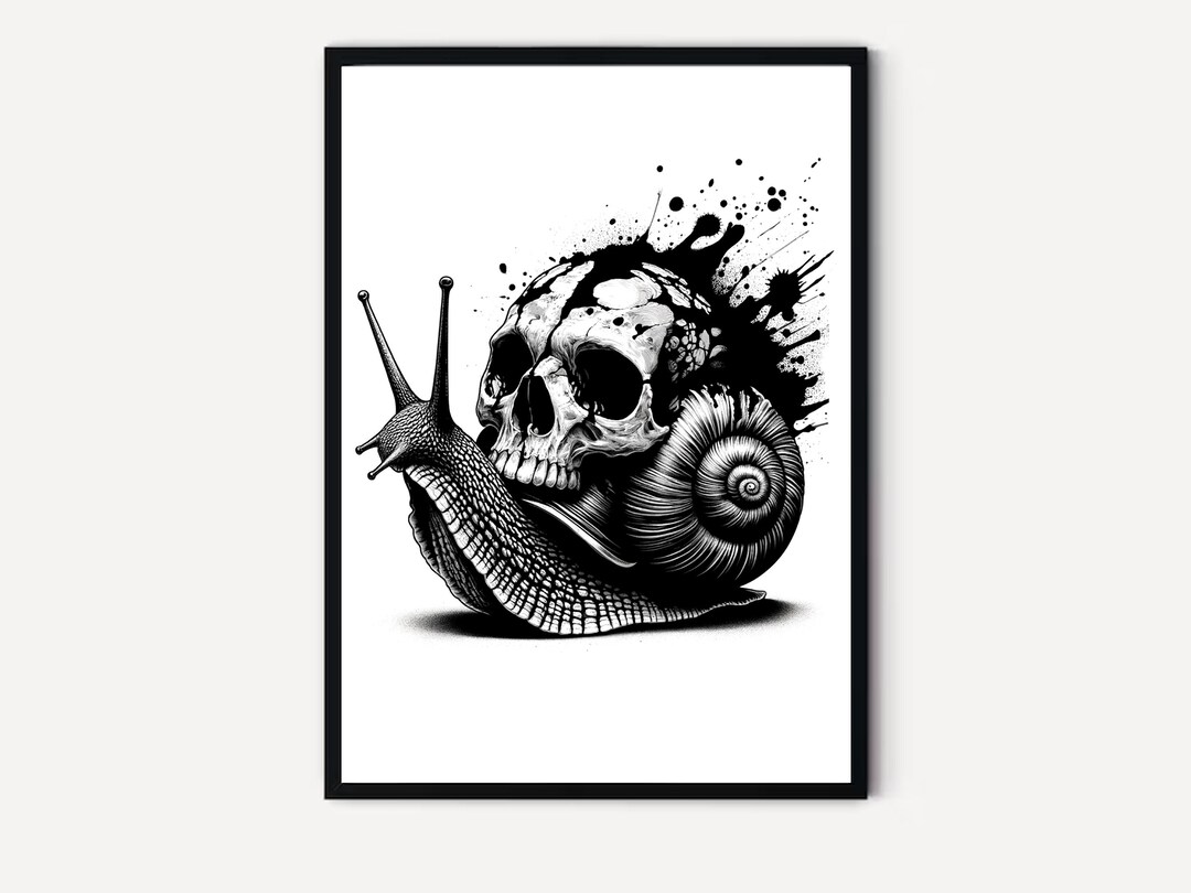 Gothic Skeleton Snail Art Print With Ink Blot Design Macabre ...