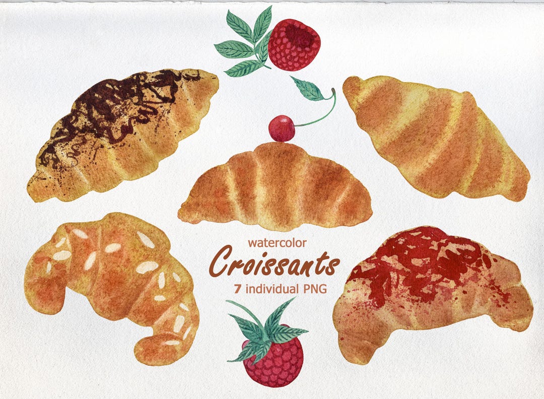Watercolor Croissants Clipart PNG, French Bakery Graphics, Pastry ...