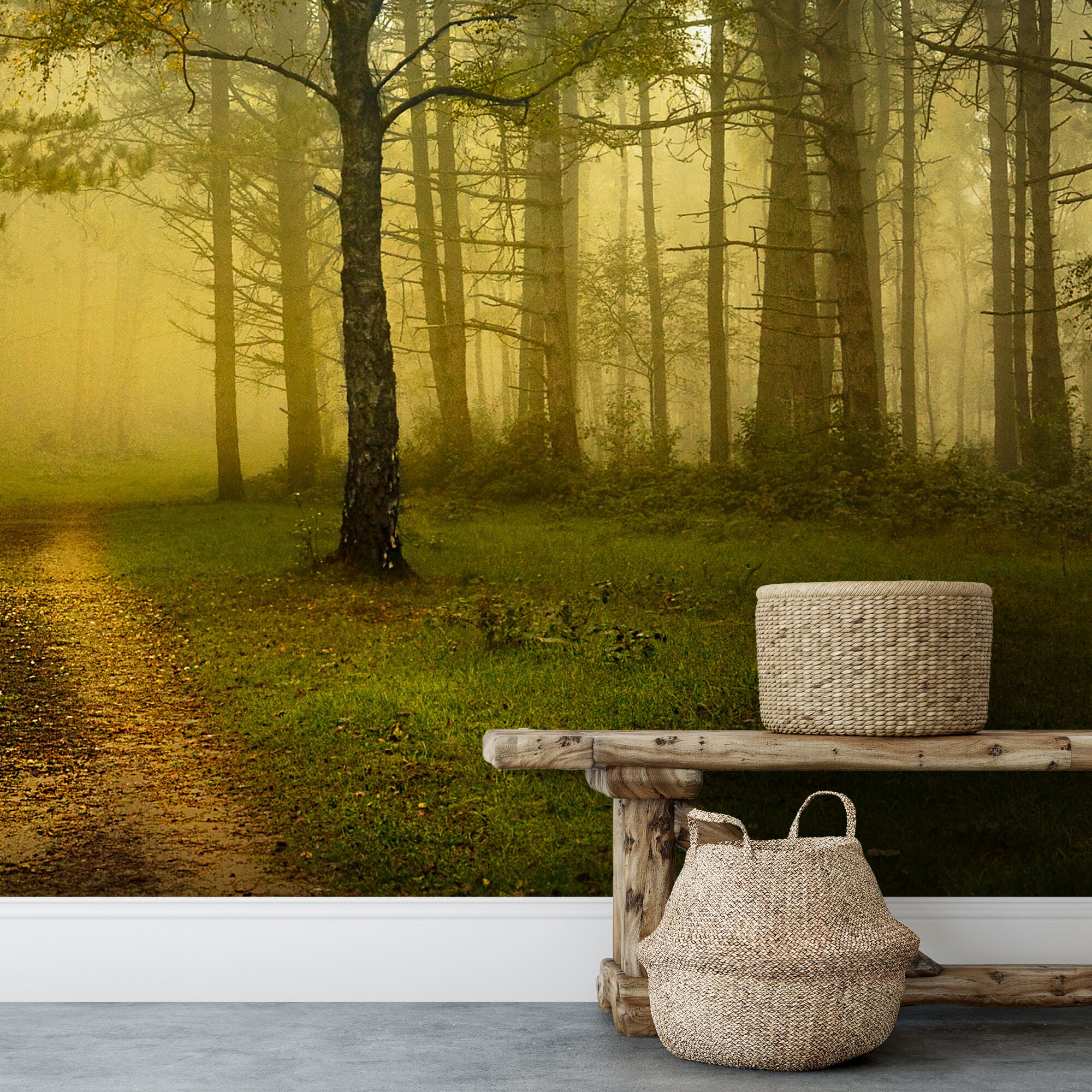 Forest Landscape Wallpaper, Nature Scene Wall Art, Misty Pathway ...