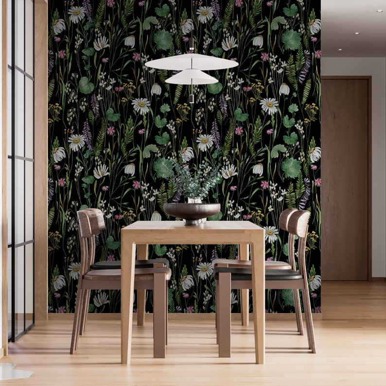 Watercolor Floral Wallpaper, Boho Botanical Wallpaper With Wild Flowers ...