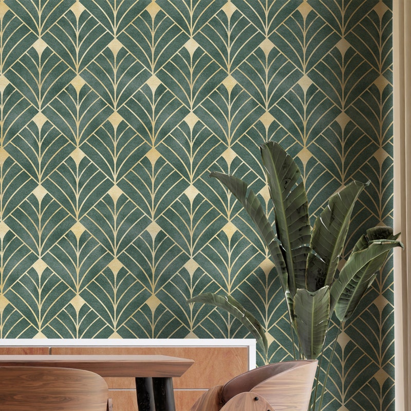 Green Geometric Wallpaper - Etsy