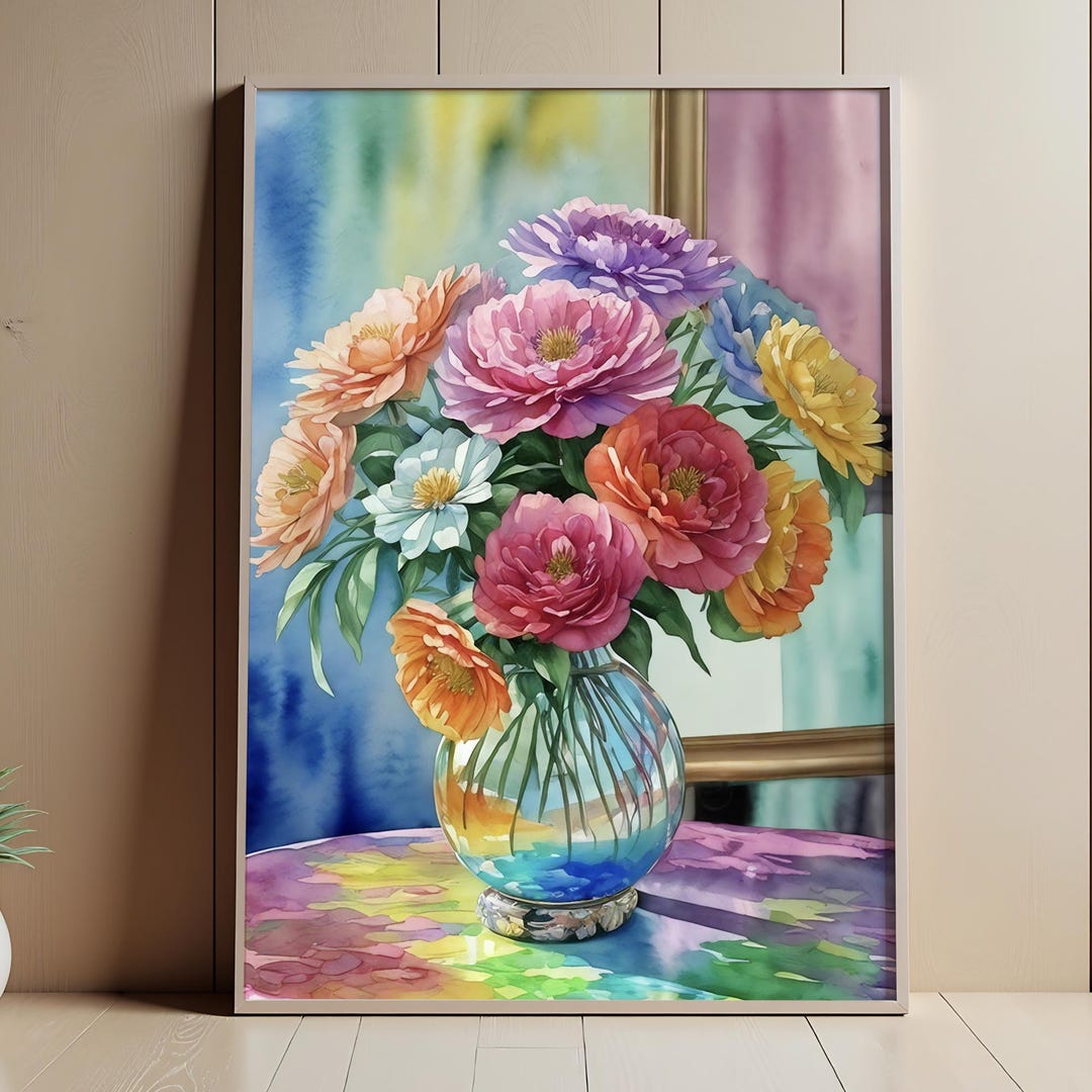 Watercolor Flower Vase Wall Art – Vibrant Botanical Print, Romantic ...