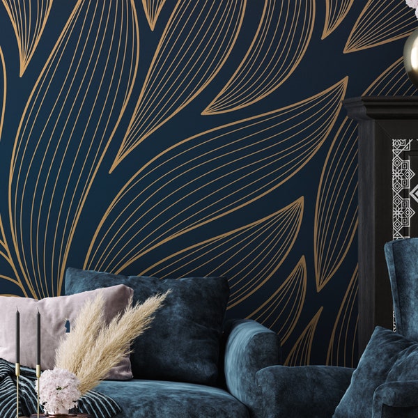 Navy Gold Wallpaper - Etsy