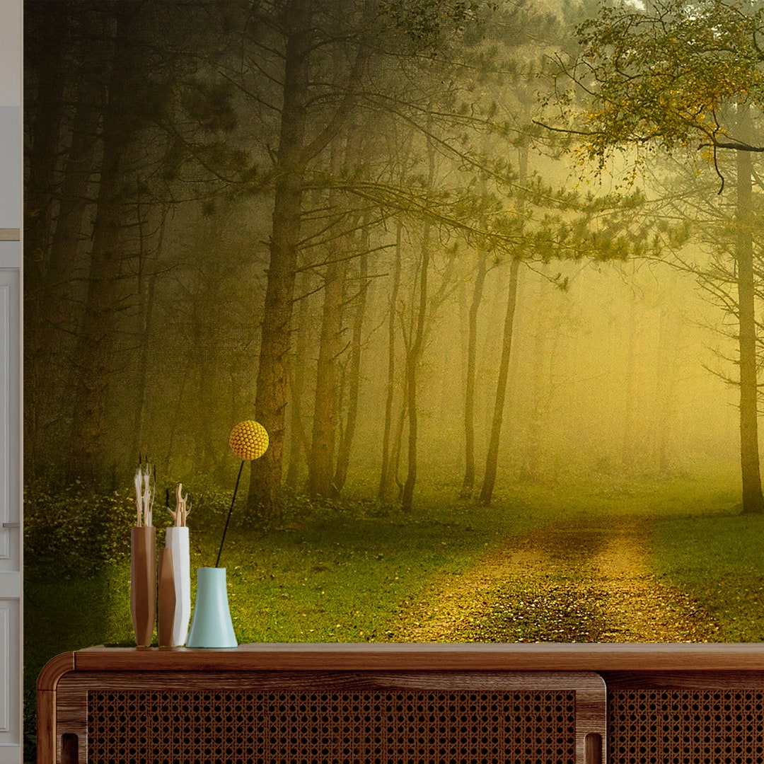 Forest Landscape Wallpaper, Nature Scene Wall Art, Misty Pathway ...