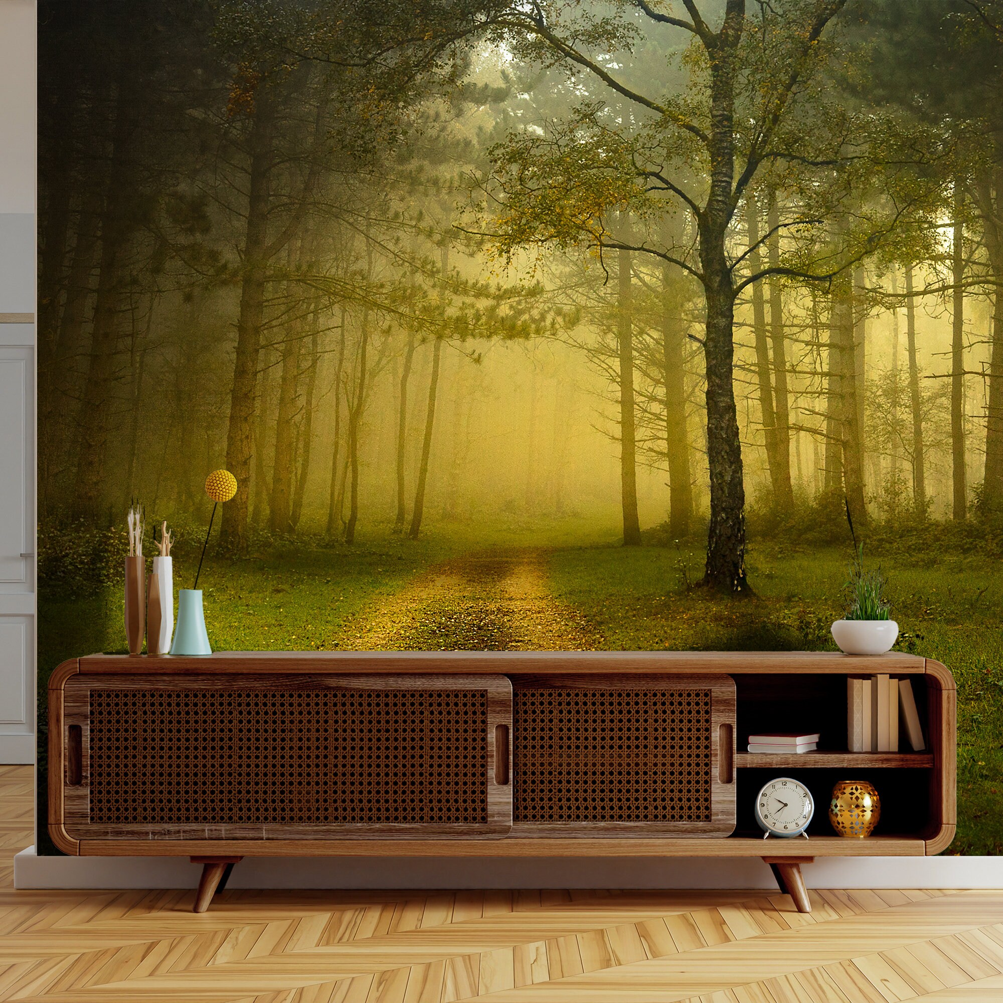 Forest Landscape Wallpaper, Nature Scene Wall Art, Misty Pathway ...