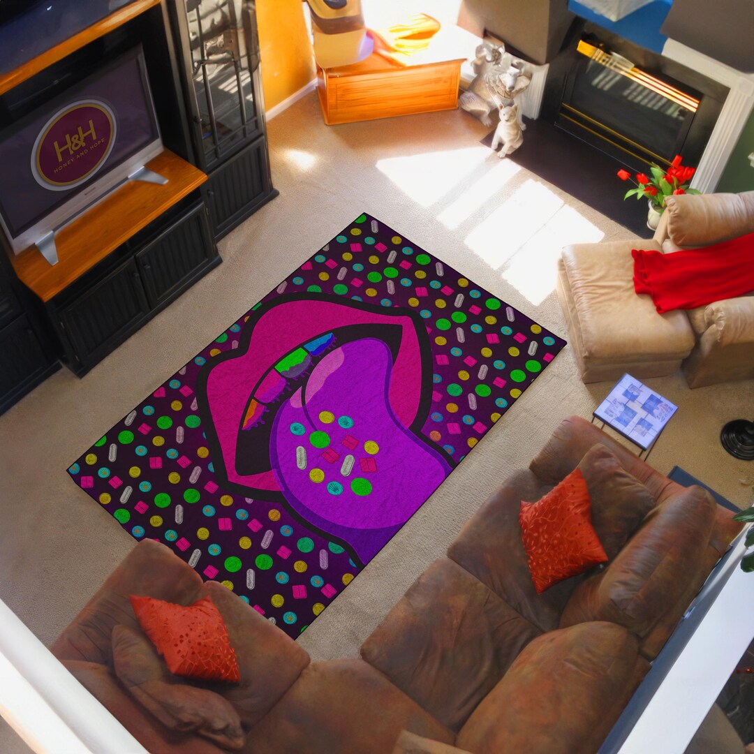 Trippy Rug, Lips Rug, Lsd Themed Rug, Ecstasy Themed Rug Trippy Design ...