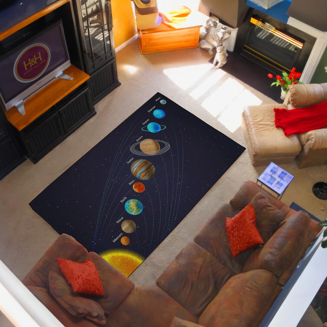 Solar System Space Rug – Educational Planetary Design Area Rug for Kids ...