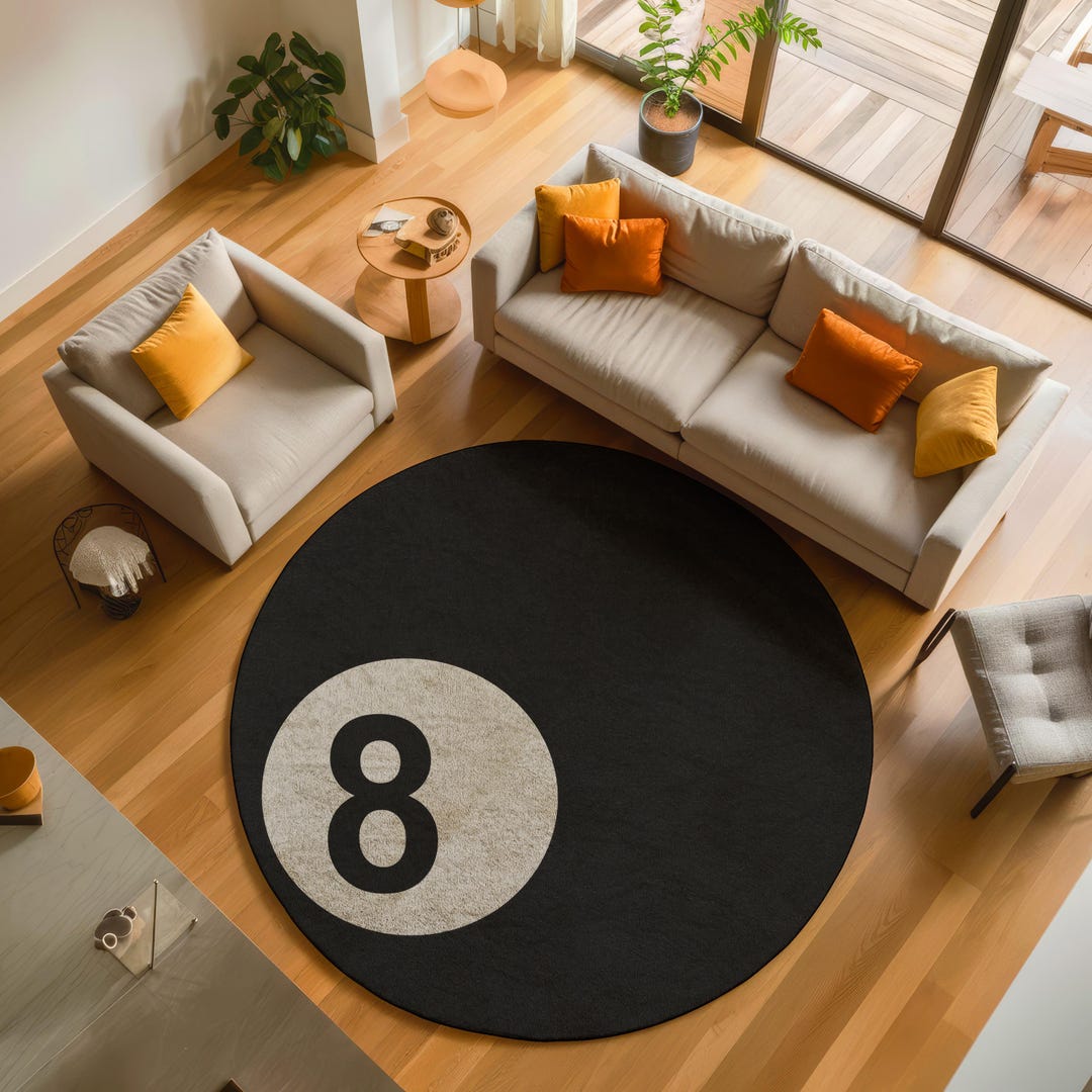 8 Ball Round Rug, Billiard Game Room Decor, Modern Circular Carpet, 8 ...