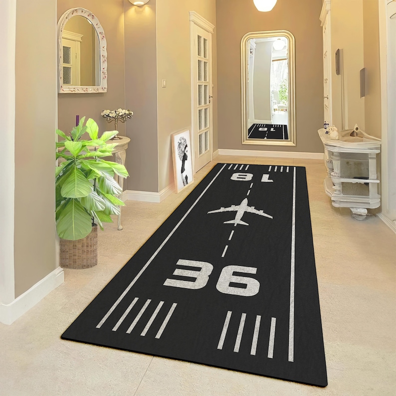 Airport Runway Black Rug Runner - Airplane Design for Kids Room ...