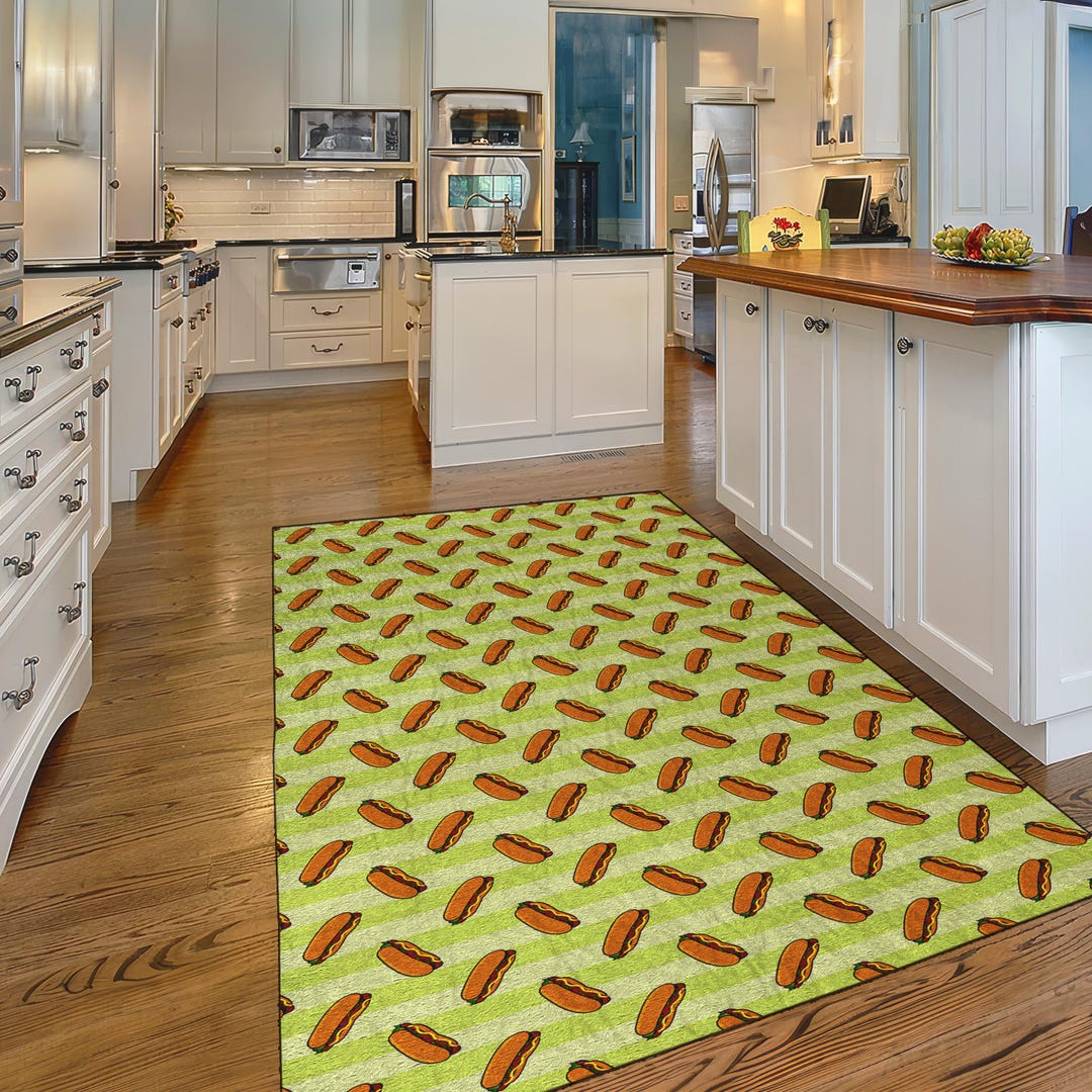 Hot Dog Pattern Kitchen Rug Fun Fast Food Design, Non Slip Machine ...