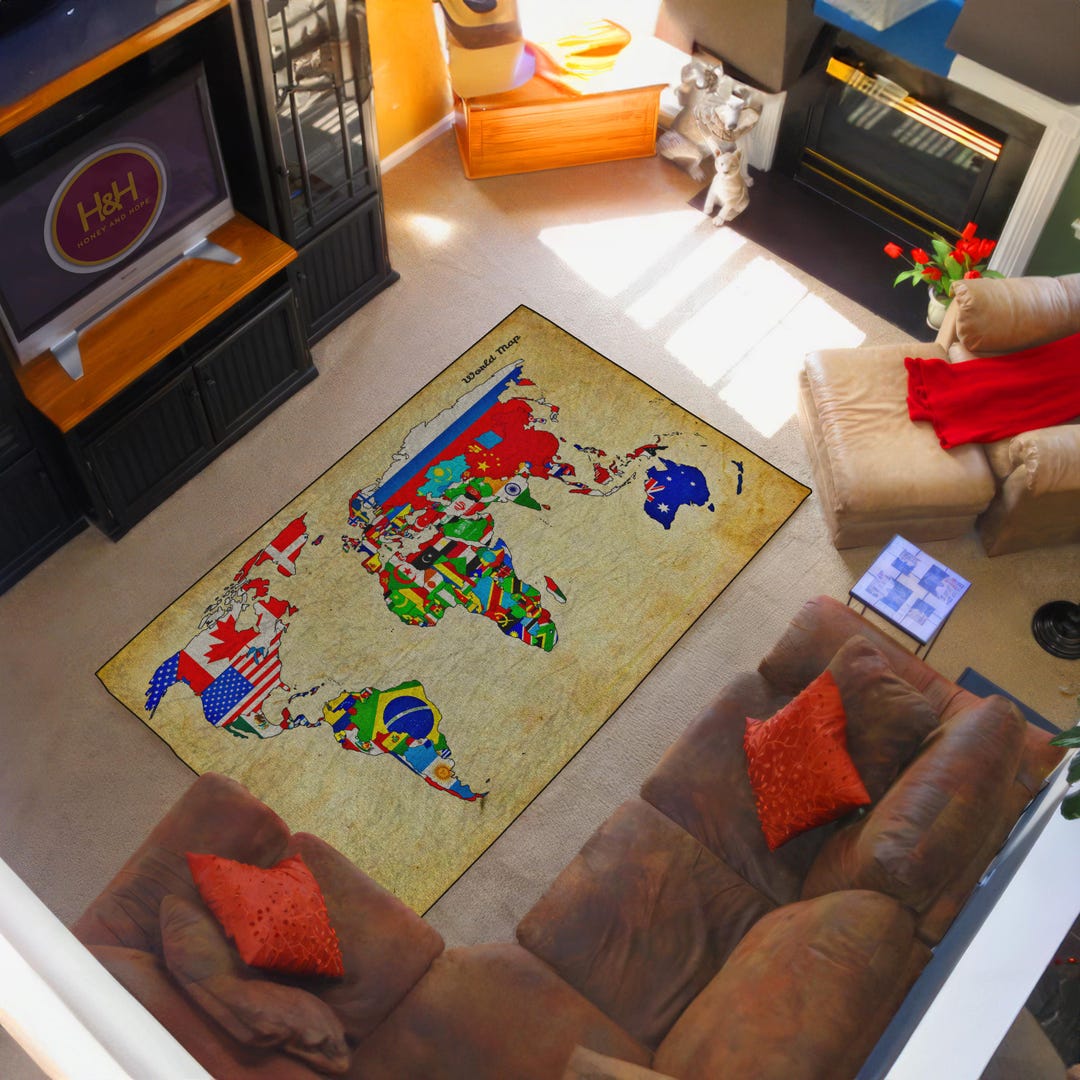 World Map Rug - Educational Carpet for Kids Room Playroom - Etsy