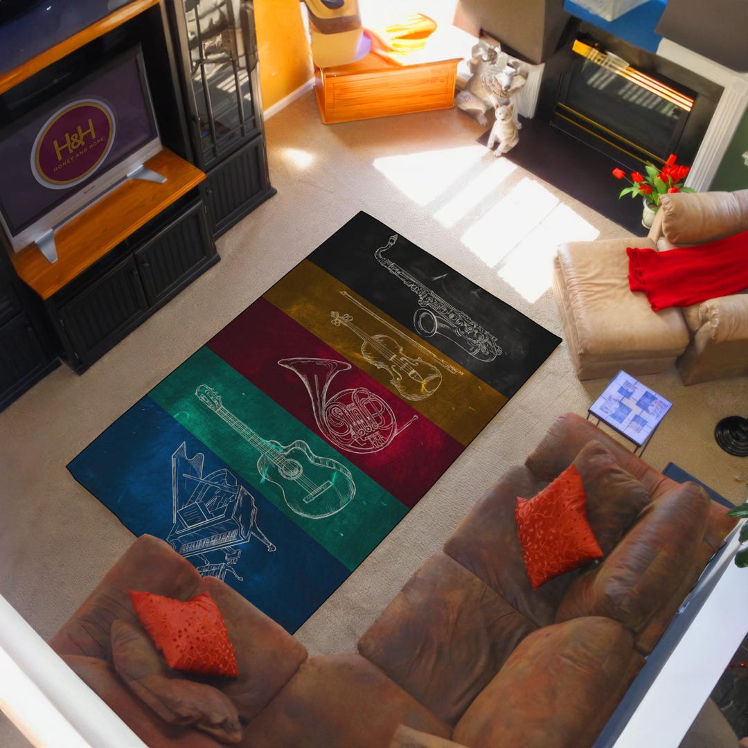 Music Rug, Instruments Rug, Music Room Decor, Colorful Rug, Non Slip ...