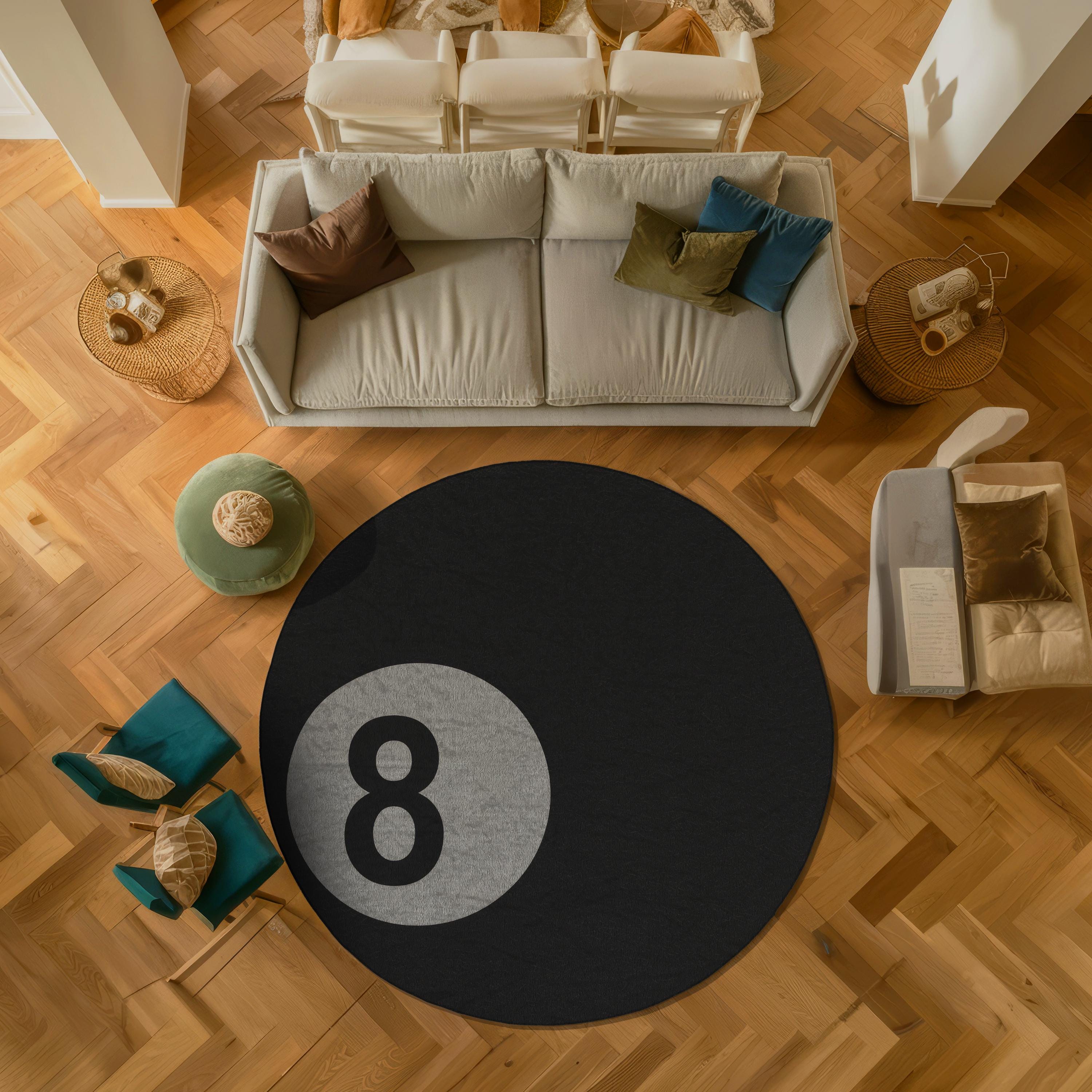 8 Ball Round Rug, Billiard Game Room Decor, Modern Circular Carpet, 8 ...