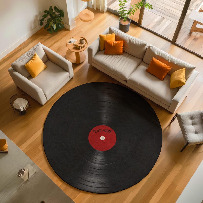 Personalized Vinyl Record Shaped Rug - Customizable Retro Music Decor ...