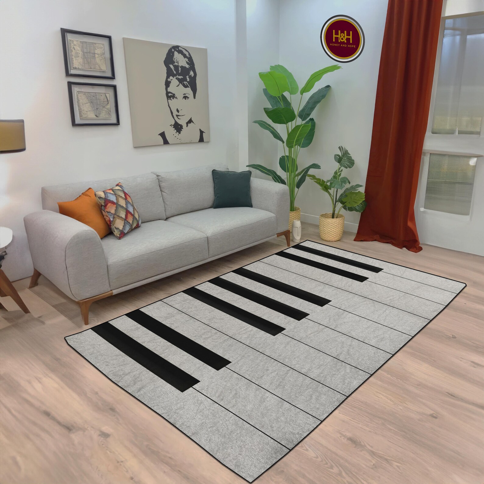Piano Keys Rug - Modern Music Room Decor, Living Room Accent, Black and ...