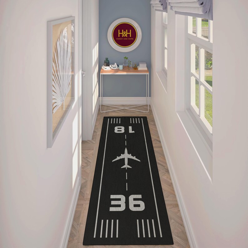 Airport Runway Black Rug Runner - Airplane Design for Kids Room ...