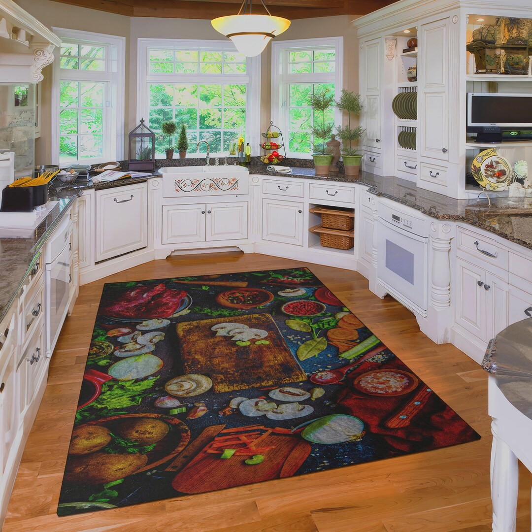 Colorful Chef's Kitchen Rug – Cutting Board and Vegetables Pattern for ...