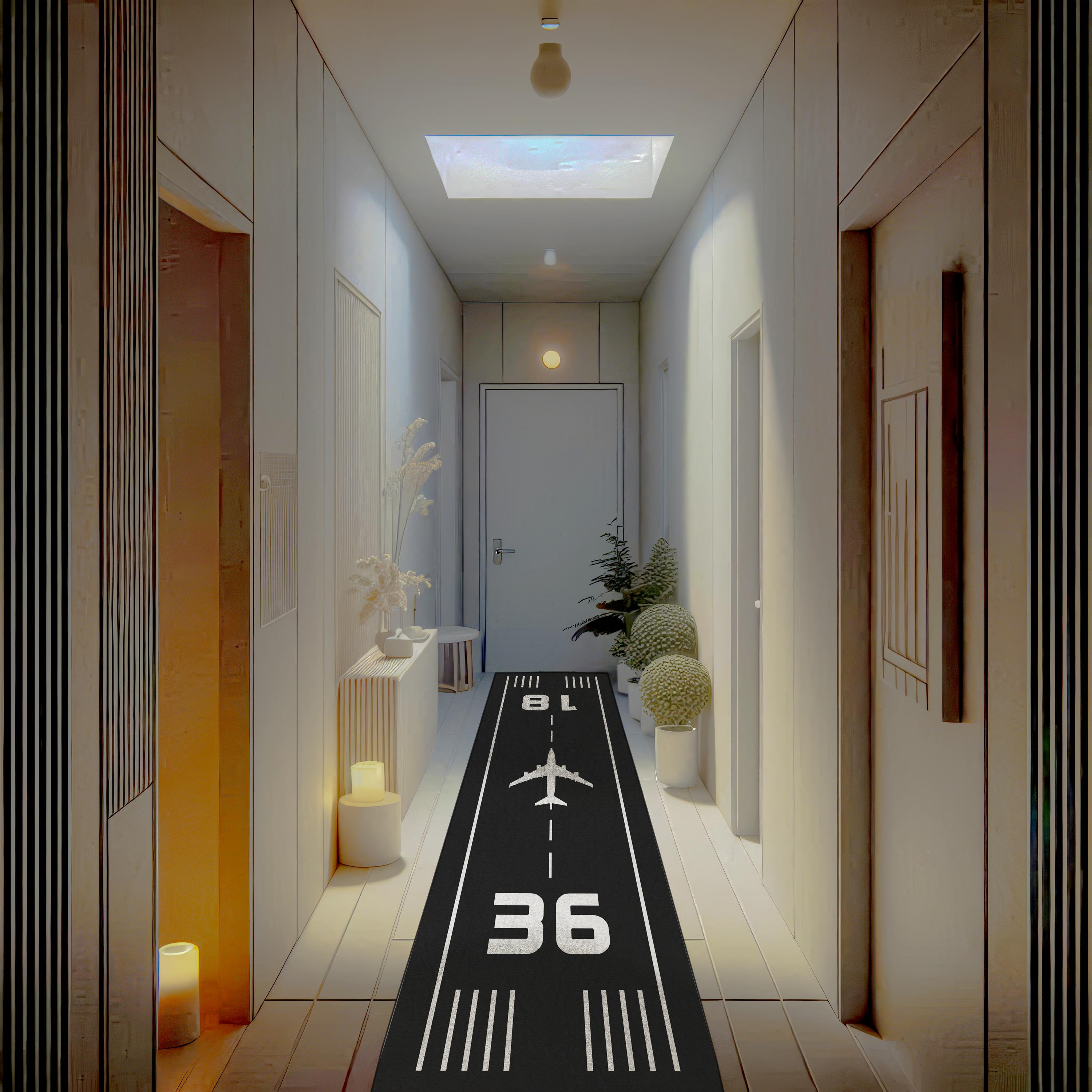 Airport Runway Black Rug Runner - Airplane Design for Kids Room ...