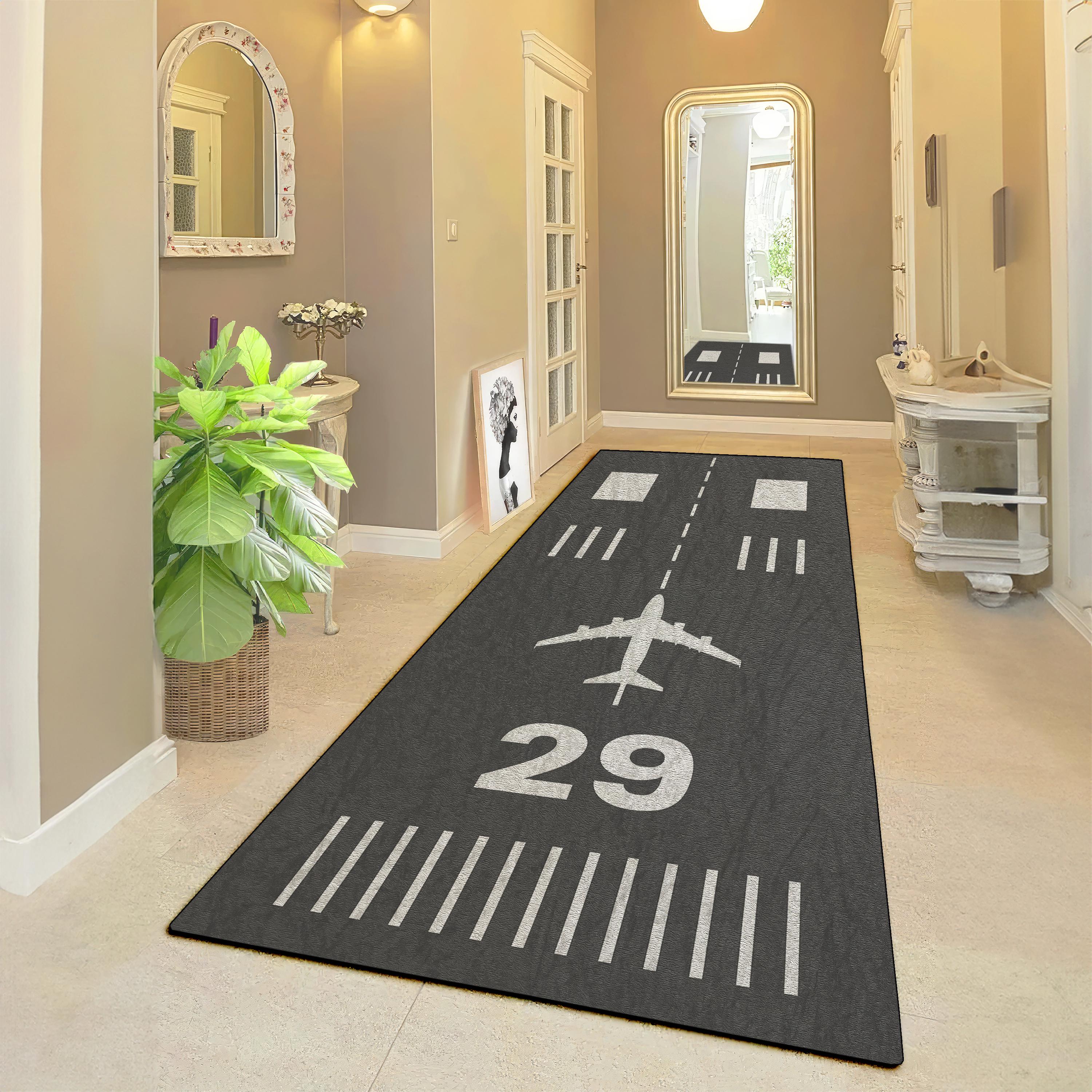 Fume Black Runway-themed Hallway Runner Rug – Stylish Aviation Design ...