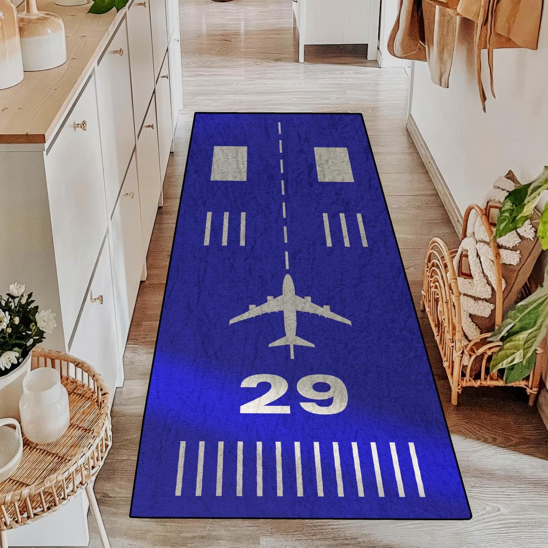 Airport Runway Blue Rug Runner - Airplane Design, Kids Room or Playroom ...
