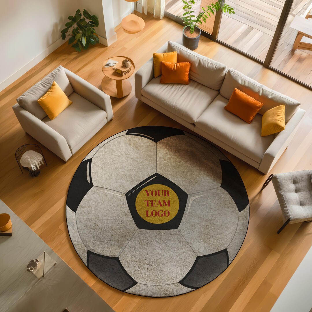Personalized Soccer Ball Rug - Custom Team Logo Sports Mat for Living ...