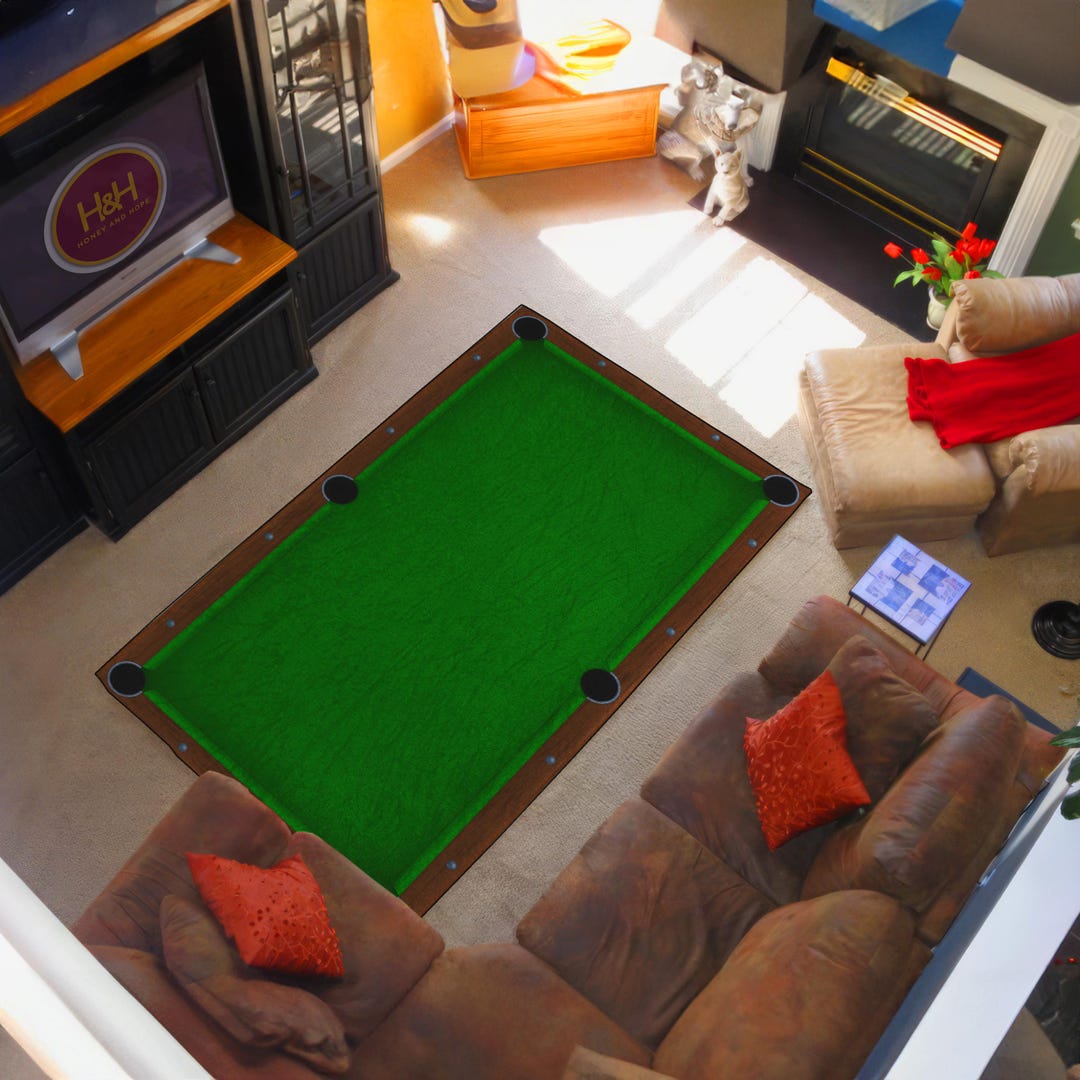 Green Pool Table Rug - Billiards Inspired Non-slip Rug, Machine ...