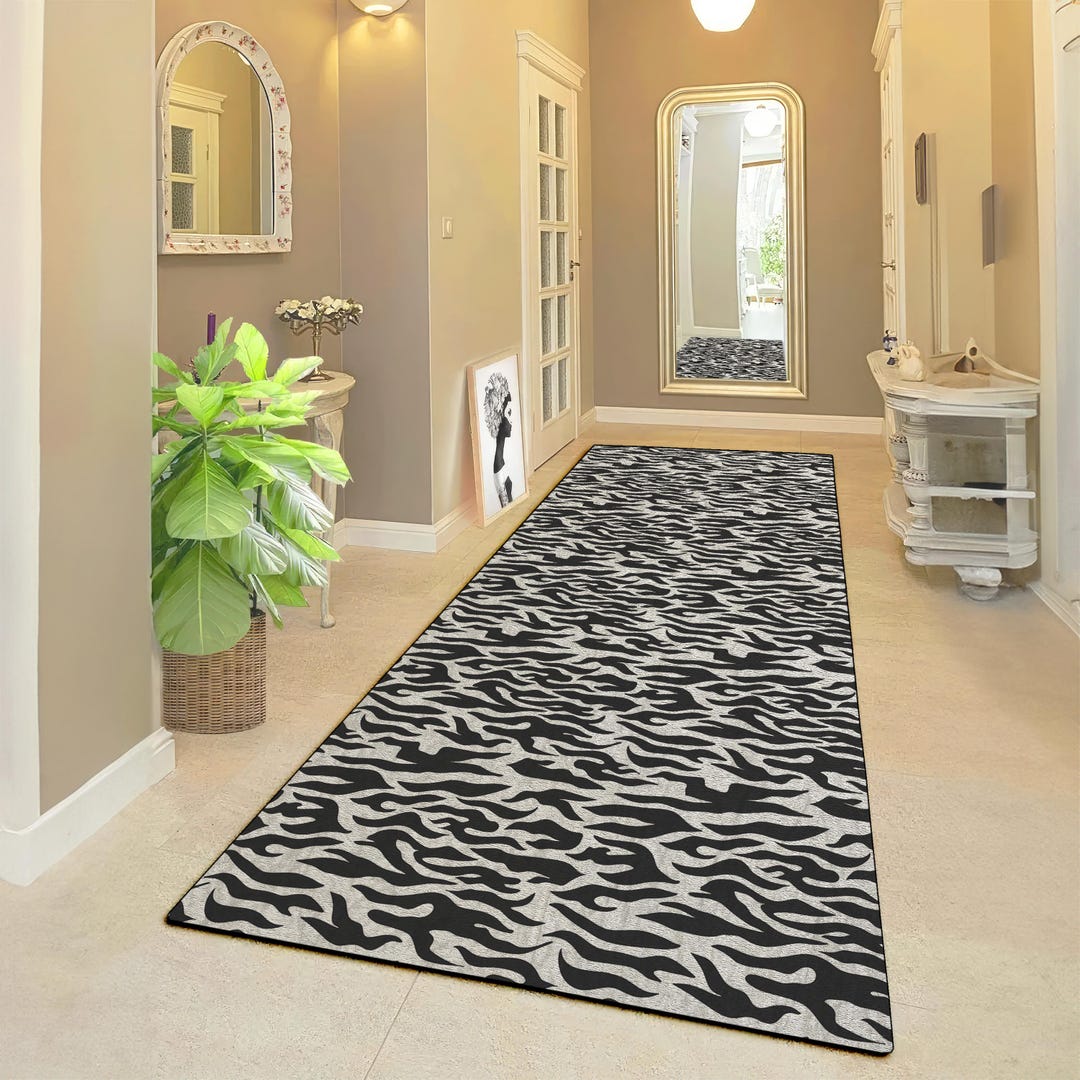 Black and White Animal Print Runner Rug for Hallway - Bird and Zebra ...