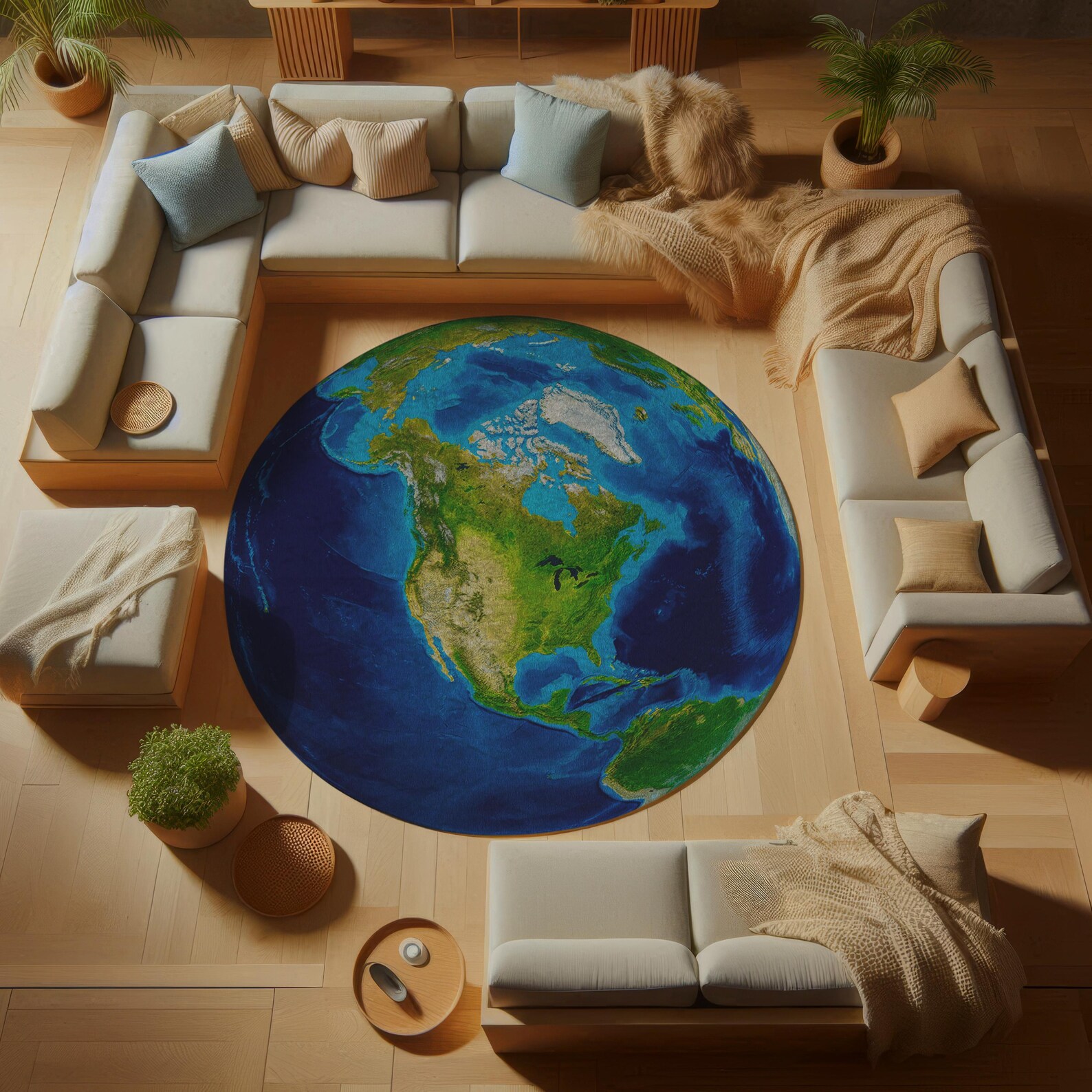 3D Earth Map Round Rug, World Globe Carpet, Educational Geography Rug ...