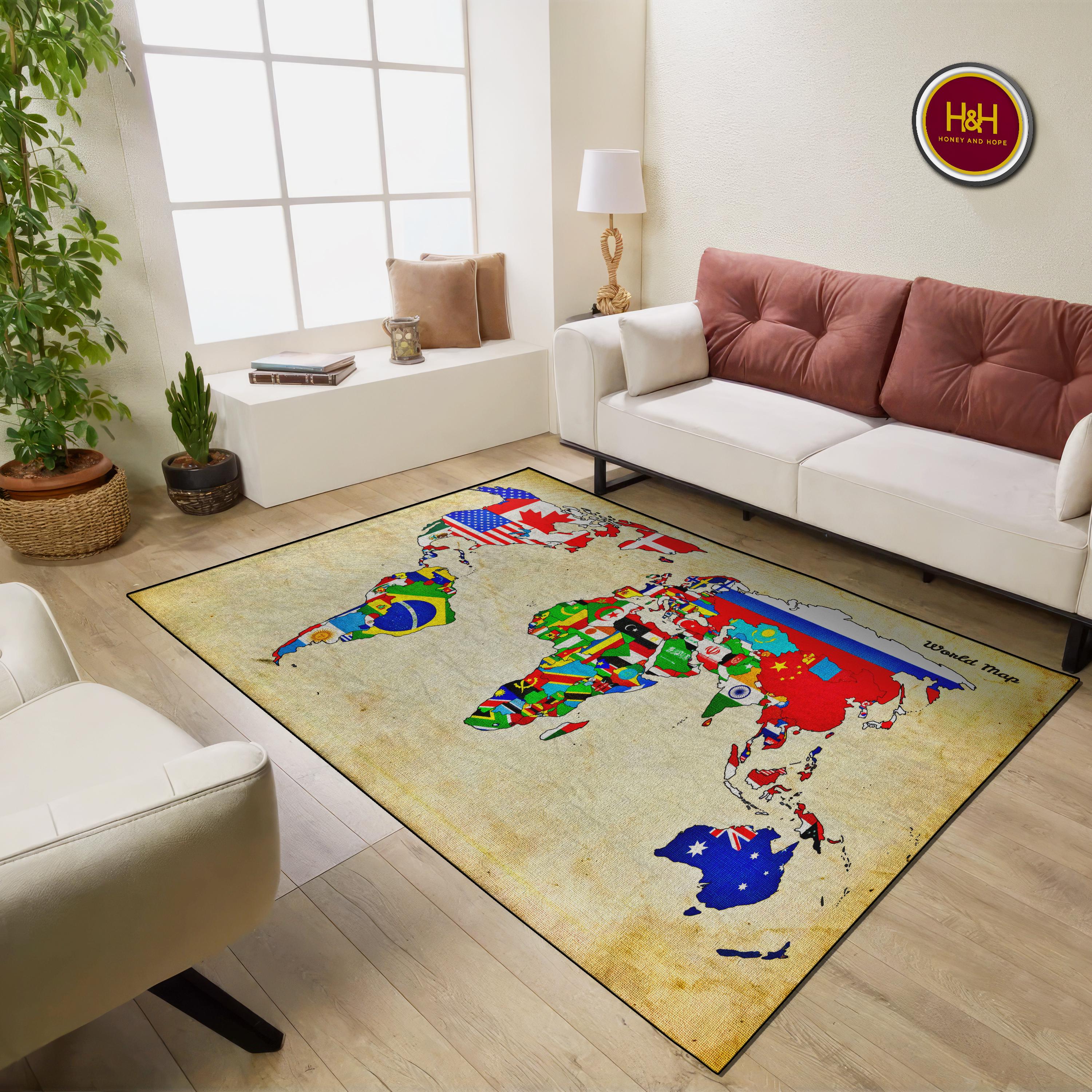 World Map Rug - Educational Carpet for Kids Room Playroom - Etsy